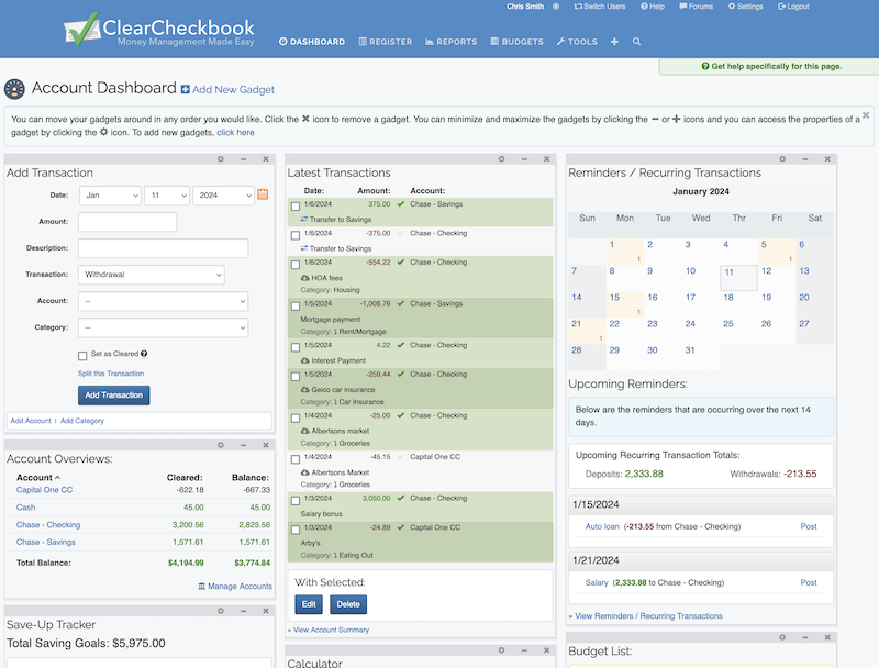 Online Checkbook Register, Budgets and Money Management Tools | ClearCheckbook
