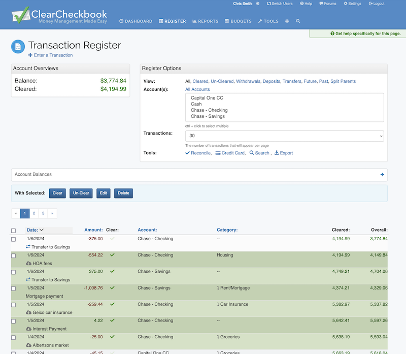 Online Checkbook Register, Budgets and Money Management Tools | ClearCheckbook